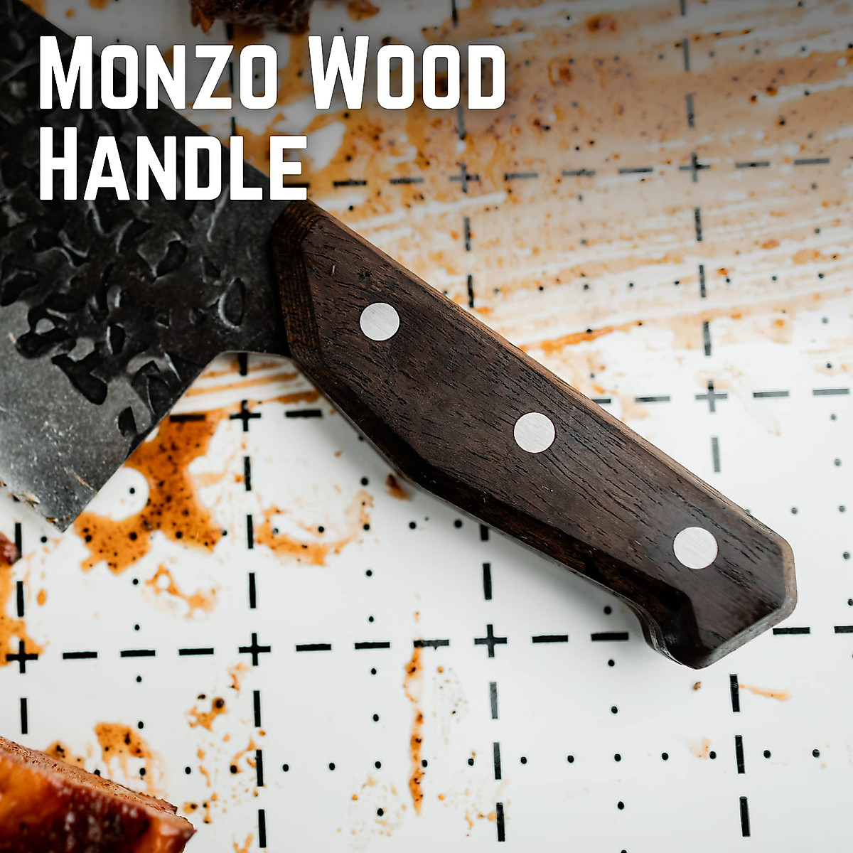 TRUE Primal Forge Knife Kit, Set Includes Two Outdoor Kitchen Prep and Carving Knives, 6.5" Chopper and 7.25" Tanto Conveniently Stored in a Waxed Canvas Roll,Silver