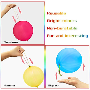 60 PCS Punch Balloons Neon Punch Balloons Heavy Duty Punching Balloons with Rubber Bands Handle for Kids Birthday Decorations Party Balloons Kids Outdoor Toys