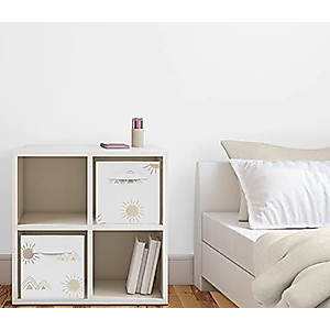 Sweet Jojo Designs Boho Desert Sun Taupe Set of 2 Foldable Fabric Storage Cube Bins Boxes Organizer Toys Neutral Tan Beige Ivory Gold Off White Bohemian Mountain Nature Outdoors Geometric Sunshine