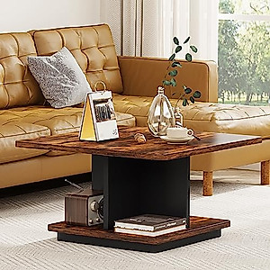 Tribesigns Wood Square Coffee Table: 31.5 Inches 2 Tiers Farmhouse Coffee Table, Wooden Rustic Coffee Table with Storage, Mid Centry Modern Home Furniture for Living Room, Brown