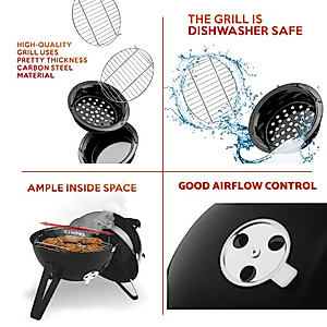 CUE WAY K-1 Vertical Charcoal Smoker Combo with Fish Hooks, 14-inch, Black