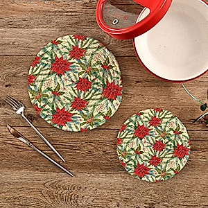 ALAZA Traditional Christmas Plants Beige Trivets for Hot Dishes 2 Pcs,Hot Pad for Kitchen,Trivets for Hot Pots and Pans,Large Coasters Cotton Mat Cooking Potholder Set