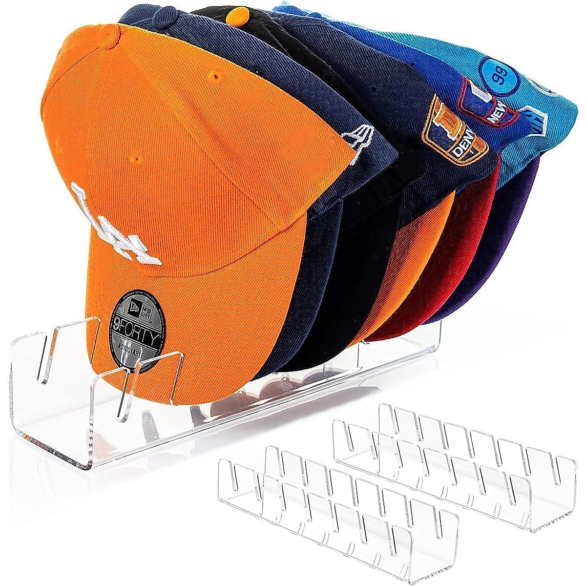 WEERSHUN Hat Stand for Baseball Caps Display and Organizer - 2 Pack, No Install Acrylic Hat Holder for 14 Baseball Caps for Bedroom, Closet, Dresser