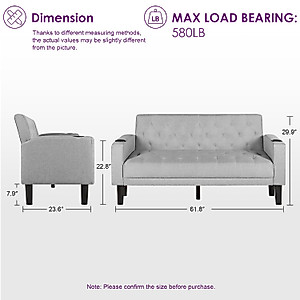 TYBOATLE Light Grey Linen Fabric Mid-Century Modern Sofa Set 3 Pieces, Tufted Linen Fabric USB Loveseat Couch with 2 Cupholders and 2 Accent Armchairs for Living Room, Bedroom, Apartment