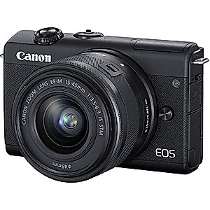 Canon EOS M200 Mirrorless Digital Camera with 15-45mm Lens (Black) (3699C009) + 64GB Memory Card + Case + Card Reader + Flex Tripod + Hand Strap + Cap Keeper + Memory Wallet + Cleaning Kit (Renewed)