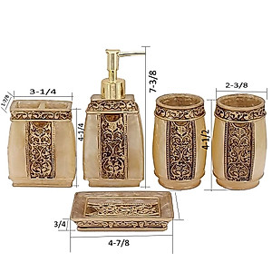 LUANT 5 Piece Bathroom Accessories Set, Collection Bath Set Features Soap Dispenser, Toothbrush Holder, Tumbler, & Soap (Golden