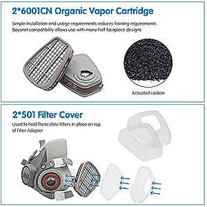 JOEAIS HAOX Large Half Facepiece Reusable Respirator 6200, Professional Organic Steam Respirator Widely Used in Paint Spray, Chemical, Woodworking