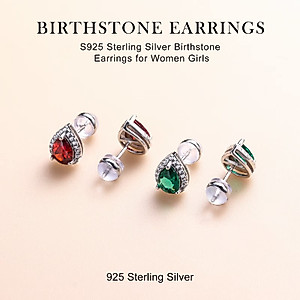 Gorgeous 0.8CT Birthstone Stud Earrings for Women, S925 Sterling Silver Pear Cut Natural Birthstone Earrings Multicolor Birthstone Stud Earrings for Women Mom Anniversary Birthday Gifts, Sterling