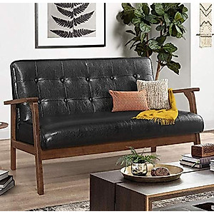 Wento Thick 1 Yard Faux Leather Fabric Soft Skin Grain PU Leather Fabric for Furniture Cover Reupholster Sofa Chairs Cushiones Vinyl Upholstery Fabric (1yard,Black)