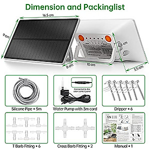 Solar Power Rechargeable Drip Irrigation Kit,Automatic Self-watering Plant Watering System with Timer,Easy DIY Vacation Self Watering Device for Indoor&Outdoor Potted Plant(15~270 Days Duration,White) (White)