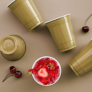 StarMar [Chefcity] 50 Pack - 16 Oz Disposable Gold Plastic Cups Big Party Cup Perfect For Birthday Party's Tableware