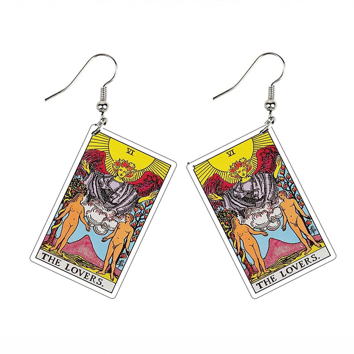 Tarot Card Earrings, Jewelry with Double Side Tarot Patten Pendant Earring for Women Playing Astrology Gifts Charms Decor Nature'S Secret Library Regalo De Joyas Adorno Colgante Carta(The Lovers)
