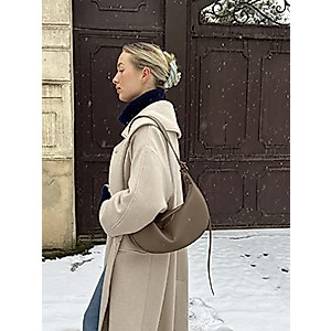 Amazing Song Hald Moon Crossbody Bag for Women, Designer Hobo Shoulder Handbag Togo Lether Adjustable Strap, Brown