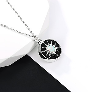 Bolelis Cremation Jewelry Urn Necklace for Ashes - 925 Sterling Silver Sun God Apollo Keepsake Opal Pendant,Round You are My Sunshine Waterproof Memorial Pendant with Filling Kit,Chain 18"+2" Inch