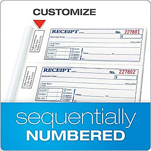 Adams Money and Rent Receipt Books, 3-Part Carbonless, 7-5/8" x 10-7/8", Bound Wraparound Cover, 100 Sets per Book, 4 Receipts per Page, 5 Books per Pack (TC1182-5)