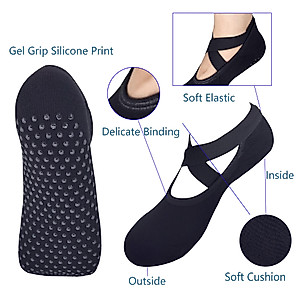 Toes&Feet Women's 2-Pack Black Padded Anti-Slip Grips Yoga Pilates Ballet Barre PiYo Socks, Size 4-9
