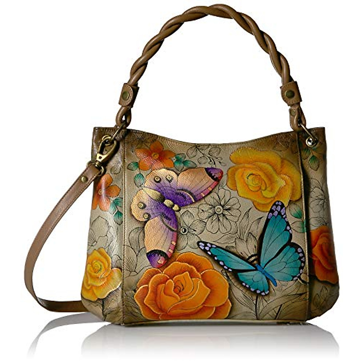 Anna by Anuschka Medium Slim Shoulder Bag, Floral Paradise Tan