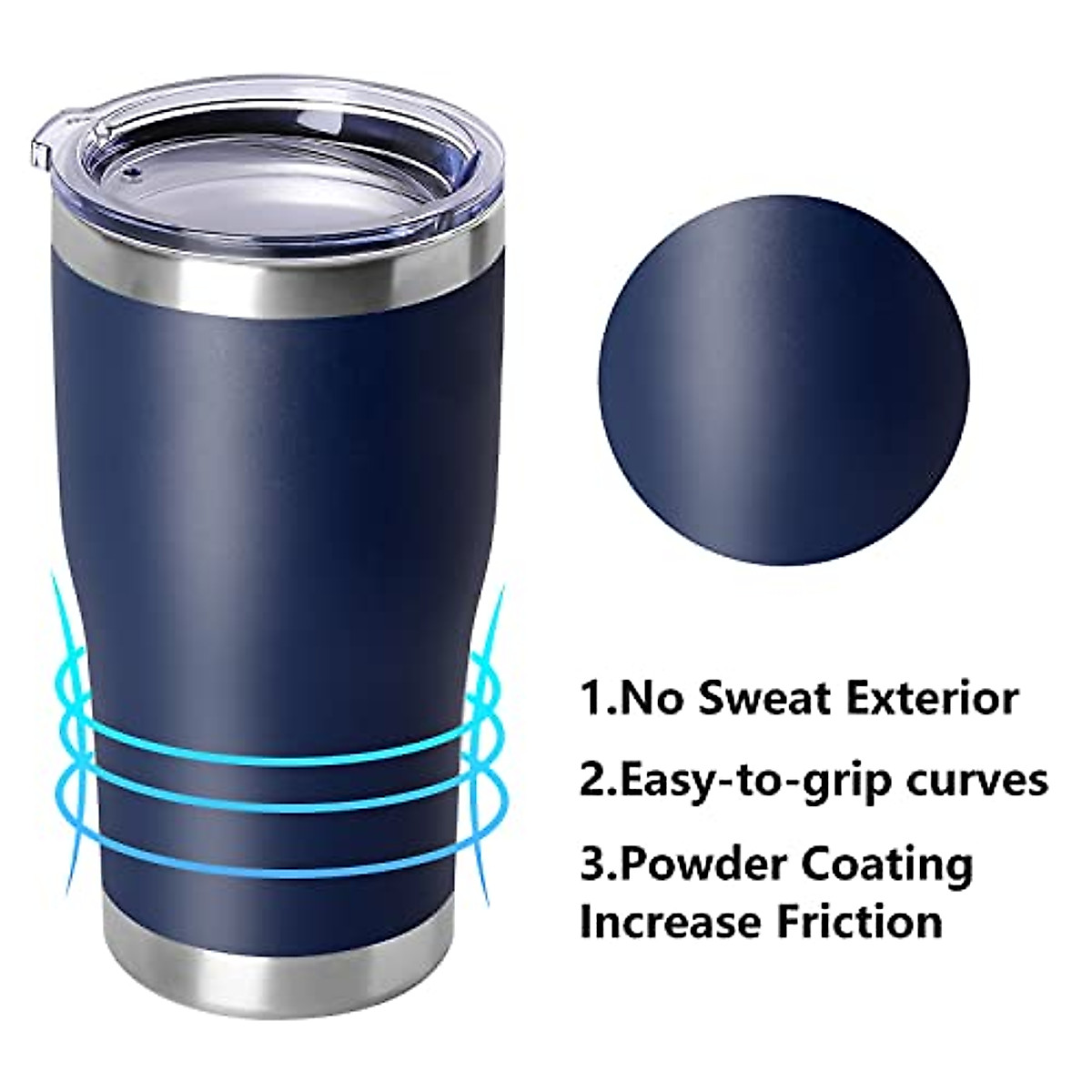 DOMICARE 20oz Tumbler with Lid Stainless Steel Tumblers Bulk, Double Wall Vacuum Insulated Coffee Travel Mug Powder Coated Tumbler, Navy
