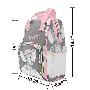 CUXWEOT Personalized Pink Rustic Elephant Diaper Bag Backpack Name Custom Mommy Baby Bags Travel Daypack for Mom Gifts