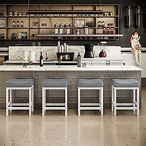 KATDANS Bar Stool, Counter Height Stool 24 Inch Saddle Stool, PU Leather Modern Kitchen Barstool with Metal Base, KS861P-LG, 1Pc