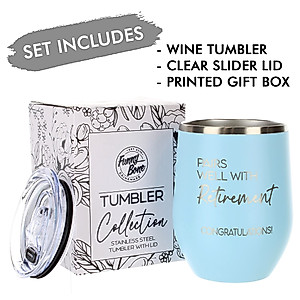 Retirement Gifts for Women Men - Happy Retirement Wine Tumbler Mug Presents - Retirement Gift for New Beginnings - Ideas for Retired Coworker, Boss, Friend, Mom, Dad, Colleague, Farewell (Blue)