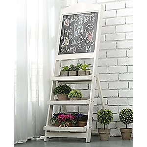 MyGift Vintage White Wood Sidewalk A Frame Chalkboard Sign Stand with 3 Display Shelves