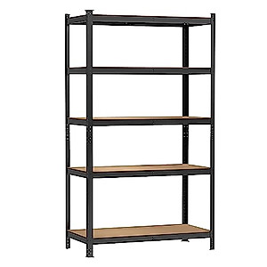 Storage Shelve 5-Tier Shelving Unit Sturdy Garage Rack Adjustable Organizer Metal Shelving Units, Bolt-free Assembly, 80H x 40W x 20D inch, with MDF Boards, Large Capacity for Garage, Kitchen (Black)
