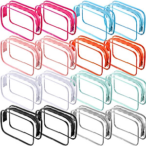 Reginary 16 Pack Clear Cosmetic Bag, Transparent Toiletry Bag Travel Pouch with Zipper Makeup Cosmetic Bag for Women Men Traveling Vacation Organization Business Trip Home, 8 Colors