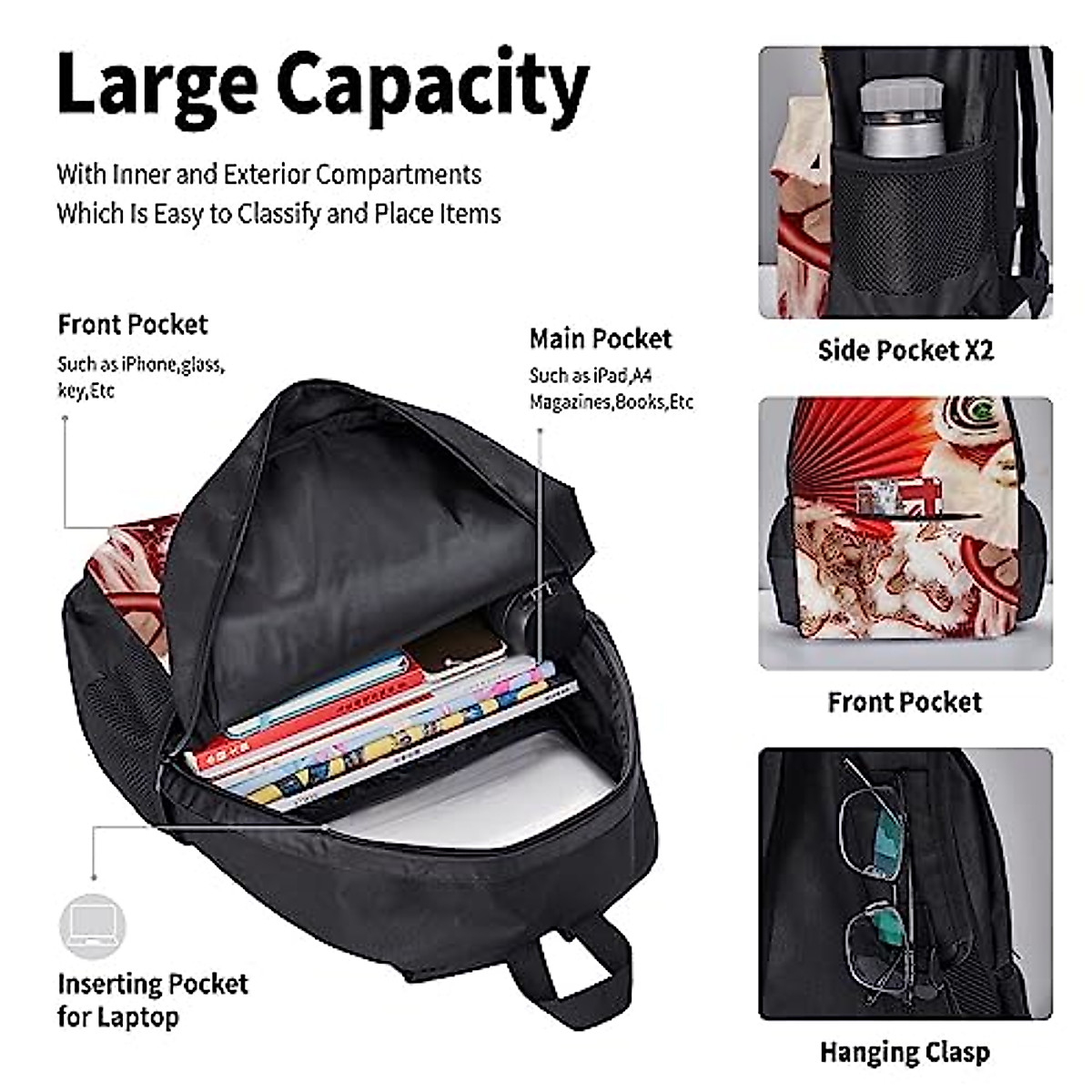 Spring Festival Lion Dance 3 Piece Backpacks Set Cute Adjustable Shoulder Strap Daypack Combination Bag