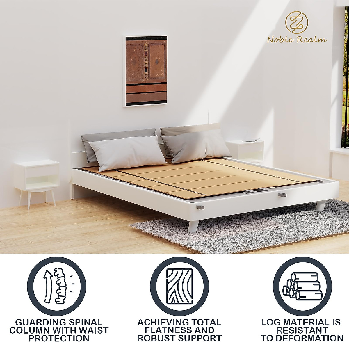 NobleRealm® Foldable Box Spring Full | Full Size Bunkie Board & Bed Support Slats | Bed Board for Mattress Support | Easy Setup, Noise Minimizing, Moisture Resistant (48 x 60 Full Size)