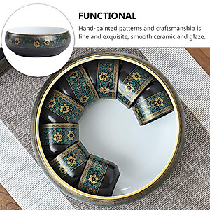 Hemoton Tea Wash Bowl 1200ml Ceramic Traditional Japanese Matcha Tea Bowl Porcelain Chinese Gongfu Tea Cup Pottery Chawan for Tea Ceremony