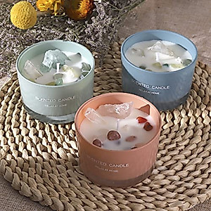 Hi.I.U.88 Soy Wax Essential Oils Cotton Wick Aromatherapy Candles with Healing Crystals Gift for Women, Travel Decorative Floral Tin All Seasons 10 Hour Burn，with Matte Pink Glass Candle, 2.9x1.9