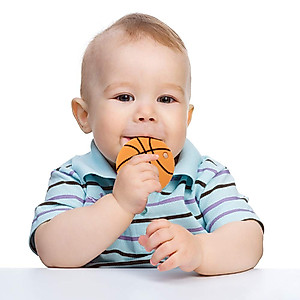 Baby Sport Silicone Teether,Sensory Chew Toys,BPA Free Soft and Effective Infant Teething Pain Relief Toys,Freezer Safe,Food Grade Silicone,Best Shower Gift for Boys and Girls (Basketball)