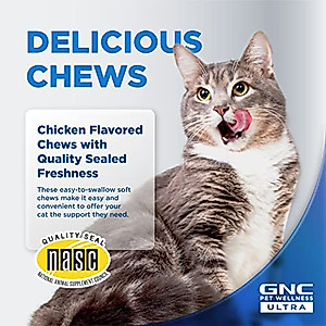 GNC Pets Ultra Skin & Coat Soft Chews, Cats, Chicken Flavor. 60-ct in an 8-oz Canister | Skin and Coat Supplements for Cats in Chewable Chicken Flavor