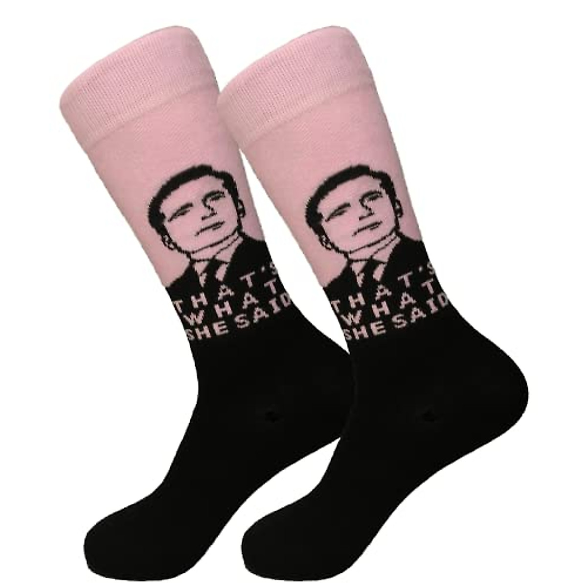 Balanced Co. That's What She Said Dress Socks Michael Scott Funny Socks Crazy Socks Casual Cotton Crew Socks (Pink)