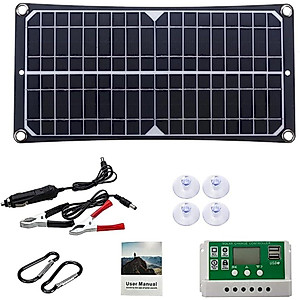 Solar Panel Solar Panel Kit 50W 18V Battery Charger Monocrystalline Pv Module with Solar Panel + Solar Controller + Car Charger + Battery Clip + Carabiner + Suction Cup, for Rv Camping Trail