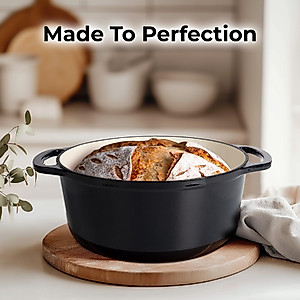 Zulay Kitchen 6 Quart Enameled Cast Iron Dutch Oven with Lid – Premium Durability & Oven Safe up to 500°F – Heavy Duty Cookware Perfect for Bread Baking, Stews, Braising & Roasting – Onyx Black