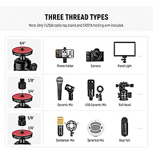 NEEWER Tabletop Camera Mount Stand with Flexible Arm, Overhead Height Adjustable Light Stand Mount with Table Mounting Clamp, Swiveling Ball Head for DSLR Camera, Phone, LED Light, Webcam and More