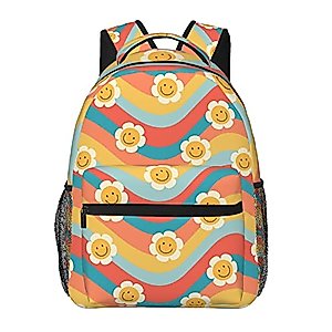 Juoritu Daisy Groovy Flowers Psychedelic Floral Rainbow Smiling Faces Backpacks, Laptop Backpacks Fit 15.6 Inch Laptop Notebook for Travel/Work/Gifts, Lightweight Bookbags for Men and Women