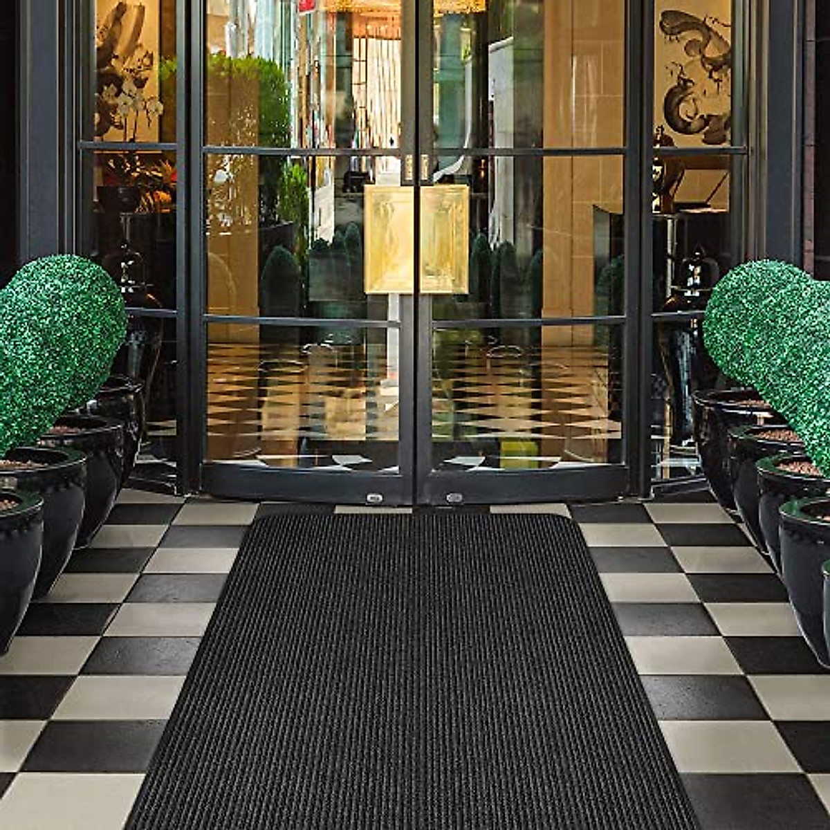 House, Home and More Indoor Outdoor Double-Ribbed Carpet Runner with Skid-Resistant Rubber Backing - Smokey Black - 3 Feet x 10 Feet