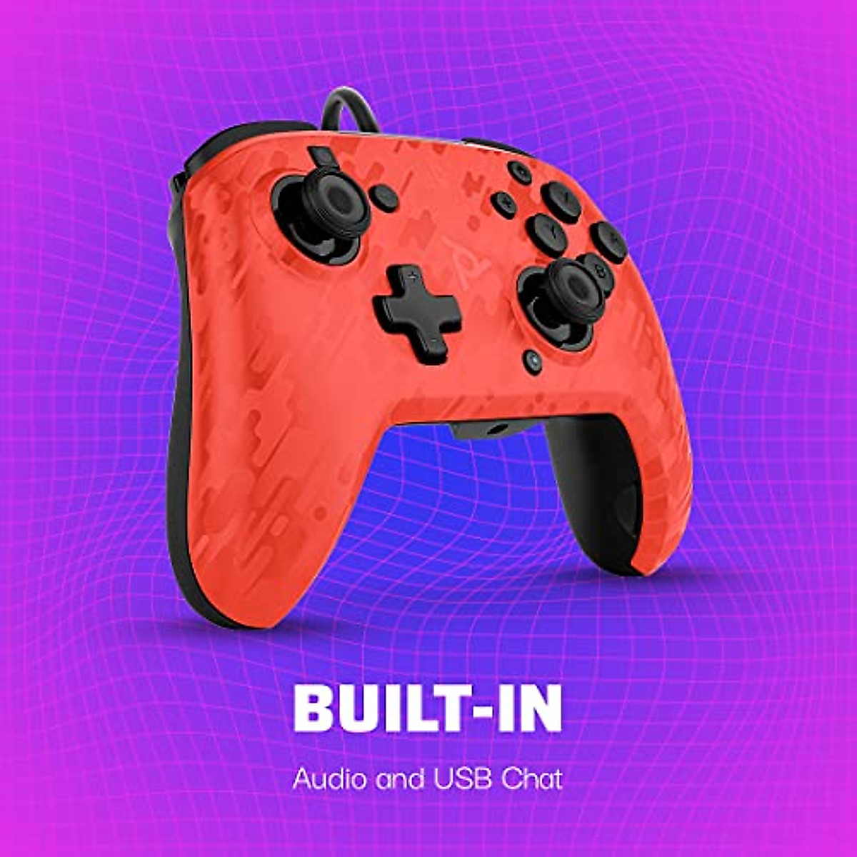 PDP Gaming Faceoff Deluxe+ Wired Switch Pro Controller - Officially Licensed by Nintendo - Customizable gamepad buttons, sticks, triggers, and paddles - Ergonomic Controllers - Red Camo / Camouflage