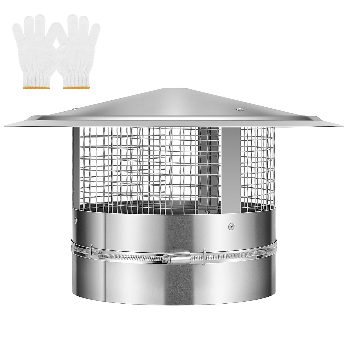 VIVOHOME 10" Cone Top Chimney Cap with Screen, Round Roof Rain Chimney Cover, Galvanized Steel Fireplace Exhaust Cap, Adjustable Roof Cap for Vent