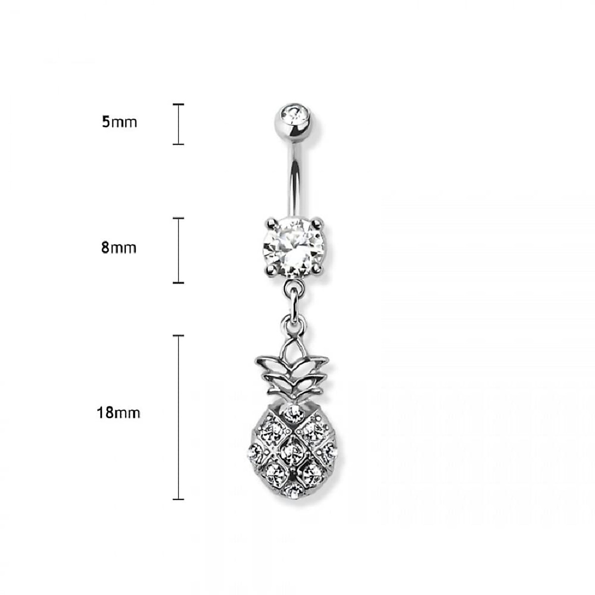 Pierced Owl 14GA 316L Stainless Steel CZ Crystal Pineapple Dangling Belly Button Ring (Gold Tone)