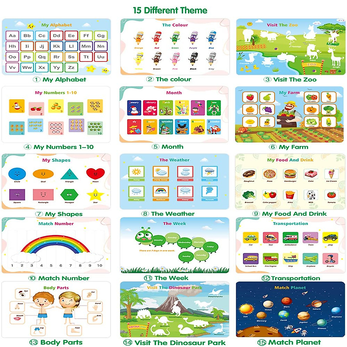 My Preschool Toys Gift for Kids & Toddlers Boy Girls,Reusable Waterproof Busy Book Quiet Book Activity Board Busy Educational Learning Toys Work Book(15 Themes-Style B)
