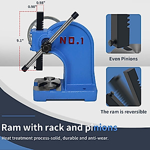 PNBO Arbor Press 1 Ton,Ratchet Leverage Arbor Press with Handwheel,Manual Desktop Punch Press Machine Metal Arbor Press Tool,for Stamping,Bending,Stretching,Forming