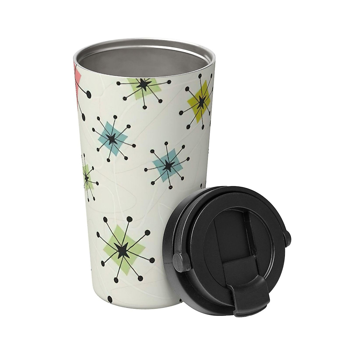 BKDODKS Atomic Stars Retro Pattern Print Insulated Coffee Mug Stainless Steel Travel Cup Work Home Hot Cold Water Bottle