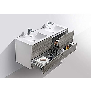 Kube DL60D-HGASH DeLusso 60" Double Sink Ash Gray Wall Mount Modern Bathroom Vanity