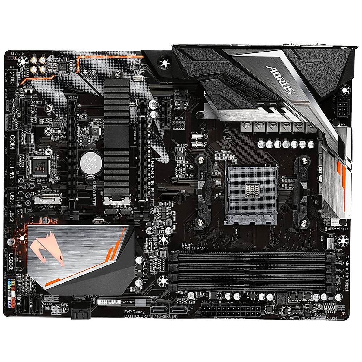 Gigabyte B450 AORUS Elite V2 Motherboard - Supports AMD Series 5000 CPUs, up to 3600MHz DDR4 (OC), 2xPCIe 3.0 x4 M.2, WiFi, GbE LAN, USB 3.1 Gen 1