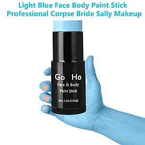 Go Ho Cream-Blendable Light Blue Face Paint Stick (1.06 Oz),Full-coverage Pale Blue Face Body Paint Stick for Halloween Cosplay SFX Corpse Bride Sally Makeup,Waterproof Blue Eye Black Stick