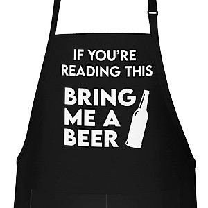 APRON DADDY Funny Apron for Men - If You're Reading This Bring Me A Beer - BBQ Apron for grilling - Extra Large 1 Size Fits All - Poly/Cotton Apron with 2 Pockets - Grill Gift for Cooking Dad, Husband